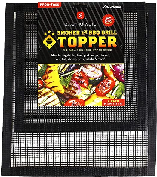 Non-Stick BBQ Grill and Smoker Mesh Toppers - 14"x16" & 12"x12" | 2 ...